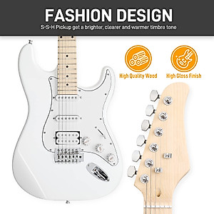 Ktaxon 39 Inch Electric Guitar Kit for Beginner, HSS Pickups 6 String Solid-Body Full Size Adults Electric Guitars W/Amplifier, Bag, Strap, Cable, Accessories - White