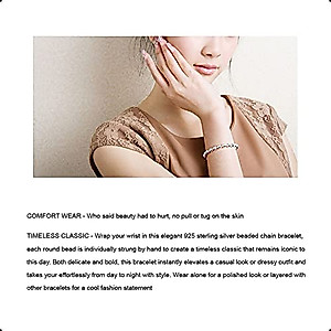 Meilanduo 925 Sterling Silver Women's 4MM-6MM Italian Bead Ball Chain Bracelet, Handmade Bead Italian Bracelet, Lobster Claw Clasp - Sizes 5.1" to 8.3" Inch - (Silver-Tone, 4mm 5.1")