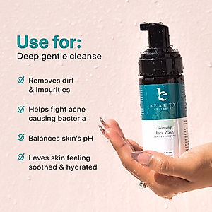 Foaming Face Wash - Cleanser Made with Natural Hydrating Vegan Ingredients for Gentle Cleansing of Sensitive, Dry, Oily, Blemish Prone - Foam Soap Works w/Facial Brush, Best for Men Women & Teens