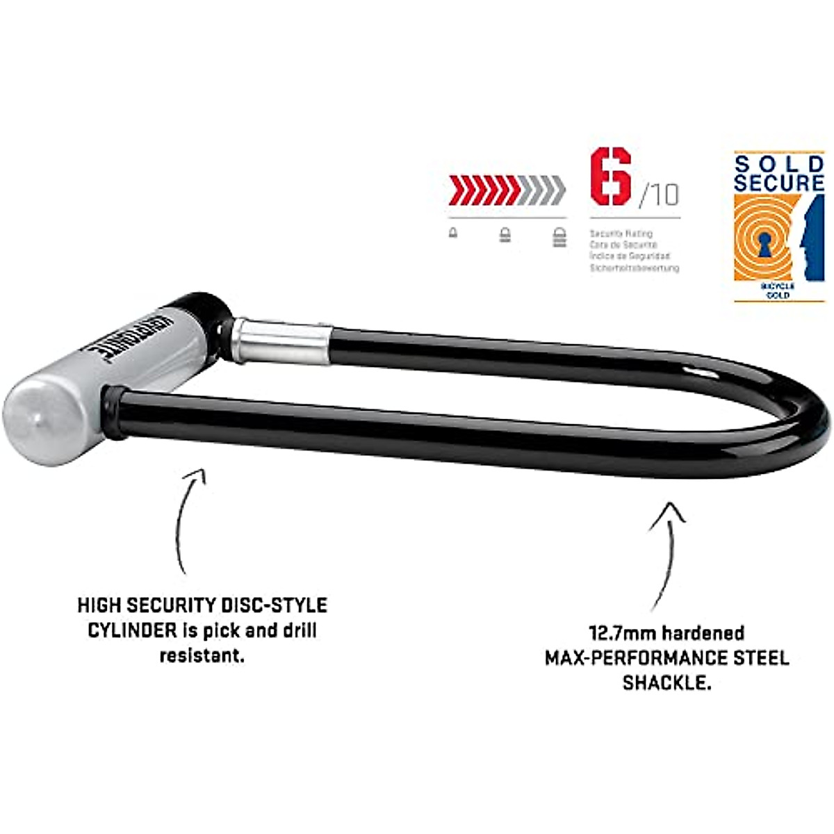 Kryptonite Kryptolok Standard Bike U-Lock, Heavy Duty Anti-Theft Bicycle U Lock, 12.7mm Shackle with Mounting Bracket and Keys, High Security Lock for Bicycles Scooters,Black