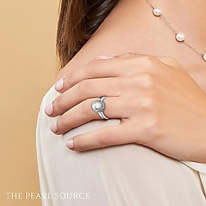 The Pearl Source 8-8.5mm Genuine White Japanese Akoya Saltwater Cultured Pearl Ashley Ring for Women