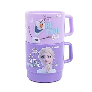 Lilfant Set of 2, Frozen Elsa Princess Mug, Plastic Cup with Handle, 250ml, Purple
