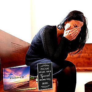 124 Pages Funeral Guest Book Celebration of Life Guest Book for Memorial Service Hardcover Guest Book, in Loving Memory Golden Pen and Memory Table Card Sign Included, Set of 3 Pieces(Elegant Style)