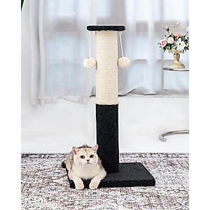 Komicoll 34-Inch Tall Cat Scratching Post for Indoor Cats, Large Carpet Scratch Post, Sisal Cat Scratcher, Sturdy and Durable Cat Post with Hanging Ball