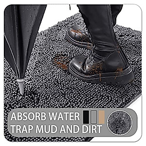 Ompaa Chenille Indoor Door Mat Entryway Rug, 36x24 Grey, Super Absorbent Mud Mats for Dirty Dogs Paws & Muddy Shoes, Non Slip Welcome Floor Doormats for Home Front Back Door, Patio, Garage, Entrance