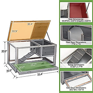 Sardoxx 35" Rabbit Hutch Large Wooden Bunny Cage Single Level Guinea Pig Hamster Hutch with Removable Tray, Small Animals Bunny Cage Indoor/Outdoor for Rest and Run, Mini Lounge, Easy Clean, Grey
