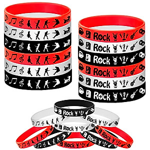 ATSMOICY 24PCS Rock and Roll Rubber Bracelets Silicone Wristbands -80s 90s Party Supplies Musician Guitar Rap Birthday Baby Shower Party Favors