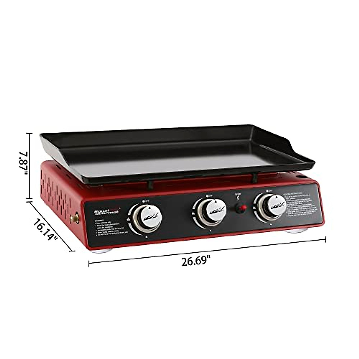 Royal Gourmet PD1301R Portable 24-Inch 3-Burner Table Top Gas Grill Griddle with Cover, 25,500 BTUs, Outdoor Cooking Camping or Tailgating, Red