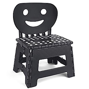 ACSTEP Heavy Duty Step Stool with Back Support, Kids Step Stool, Adult Folding Stool for Outdoor or Indoor Kitchen Step Stools and Bathroom Stool, 9 inch Toddler Step Stool - Black