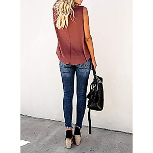 Dokotoo Womens Ladies Basic Solid Summer Casual Round Neck Waffle Knit Ribbed Loose Fit Long Tunic Tank Tops Sleeveless Shirts Cami Tops Blouses Tees Vest Wine Large