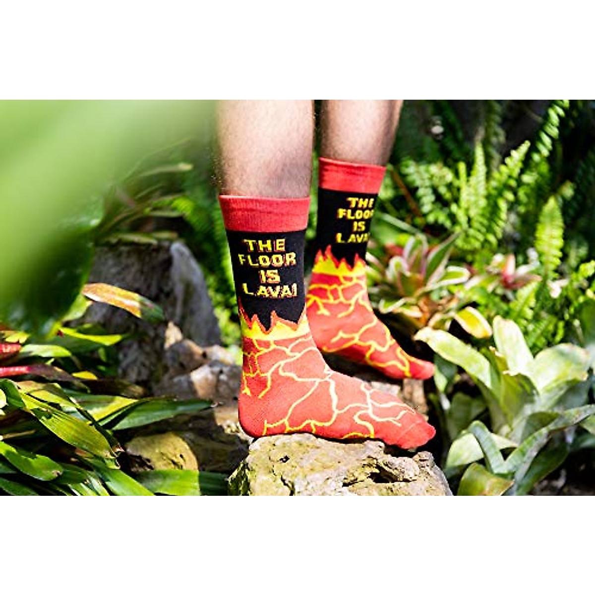 The Floor Is Lava Socks Funny Novelty Crazy Fun Gift for Him Sarcastic Saying (Red) - Mens (7-12)
