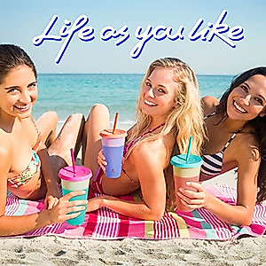 Befano Color Changing Cups, 24oz Reusable Plastic Cups with Lids and Straws for Adults and Kids, Bulk Tumblers for Iced Coffee Tea and Smoothie, To go Summer Cups for Party and Travel -4 Pack