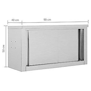 vidaXL Kitchen Wall Cabinet with Sliding Doors 35.4"x15.7"x19.7" Stainless Steel