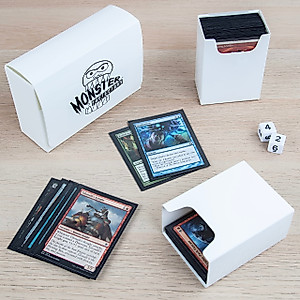 Monster Protectors Magnetic Double Deck Box - White, Holds 150 Gaming TCGs, Self-locking Closure, Compatible w Standard & Smaller Size Gaming Trading Cards, Removable Construction, Christmas Gift