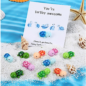 100 Sets Inspirational Gift Include 100 You're Turtley Awesome Animal Pun Thank You Note Cards Greeting Card 100 Mini Sea Turtle Figure 100 Organza Bags for Coworkers Appreciation Pocket Favors