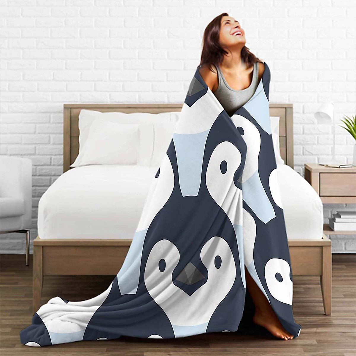 Throw Blanket 60x80 Inch,Bird Christmas Penguins Winter Flannel Soft Cozy Fluffy Throw Blankets and Warm Throws for Adults in Couch Sofa Bed 80x60 Inch