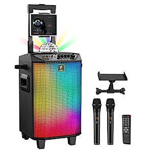 Wireless Karaoke Machine for Adults, TONOR PA System Portable Bluetooth Singing Speaker with Dual Wireless Microphones Microfono, Disco Ball for Home Karaoke, Party, Class and Church K20