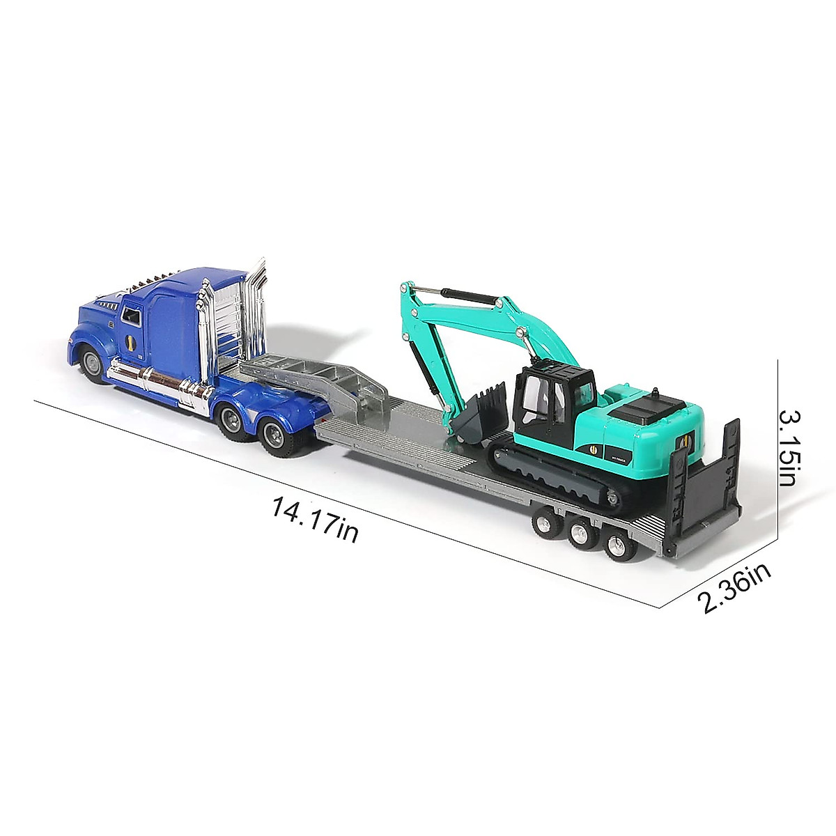 Diecast Toy Model Flatbed Truck w/ Excavator Tractor Metal Construction Vehicle Models Toys for Kids