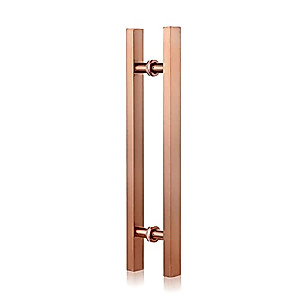 SUCHETA Modern Rose Gold Square Entrance Door Handle,Modern Steel Push Pull Door Handle for Sliding Glass Shower/Barn Door/Interior Exterior Door,Hardware Included (Color:Rose Gold,Size:50x30cm)