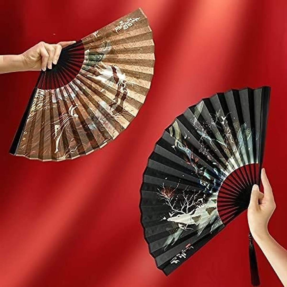Folding Hand Fan Folding Fan Handheld Folded Fan Vintage Xuan Paper Fans with Gift Box, Foldable Bamboo Folder for Chinese Men and Women Fan Foldable Fan Hand Held Fans (Color : D, Size : 16.7cm)