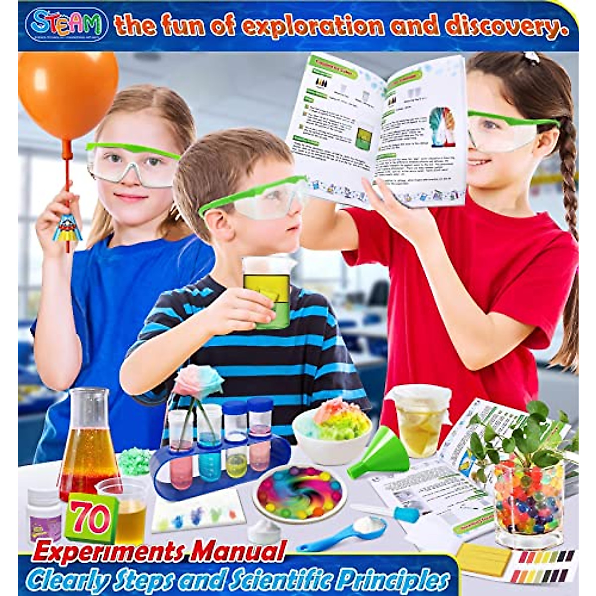 UNGLINGA 70 Lab Experiments Science Kits for Kids Age 4-6-8-12 Educational Scientific Toys Gifts for Girls Boys, Chemistry Set, Crystal Growing, Erupting Volcano, Fruit Circuits STEM Activities