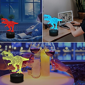 Dinosaur Gifts, Night Light for Kids Dinosaur T-rex 3D Night Light Bedside Lamp with Remote Control 16 Color Changing Xmas Halloween Birthday Gift for Child Baby Boy