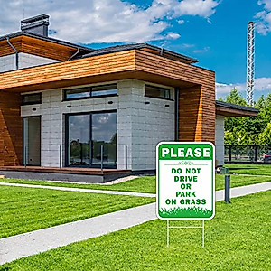 Please Do Not Drive Or Park On Grass Sign, 2Pack Keep Off The Grass Yard Sign with Metal Wire H-Stakes, 16" x12" Stay Off Grass Signs Double Sided UVresistance, Waterproof, Easy to Install