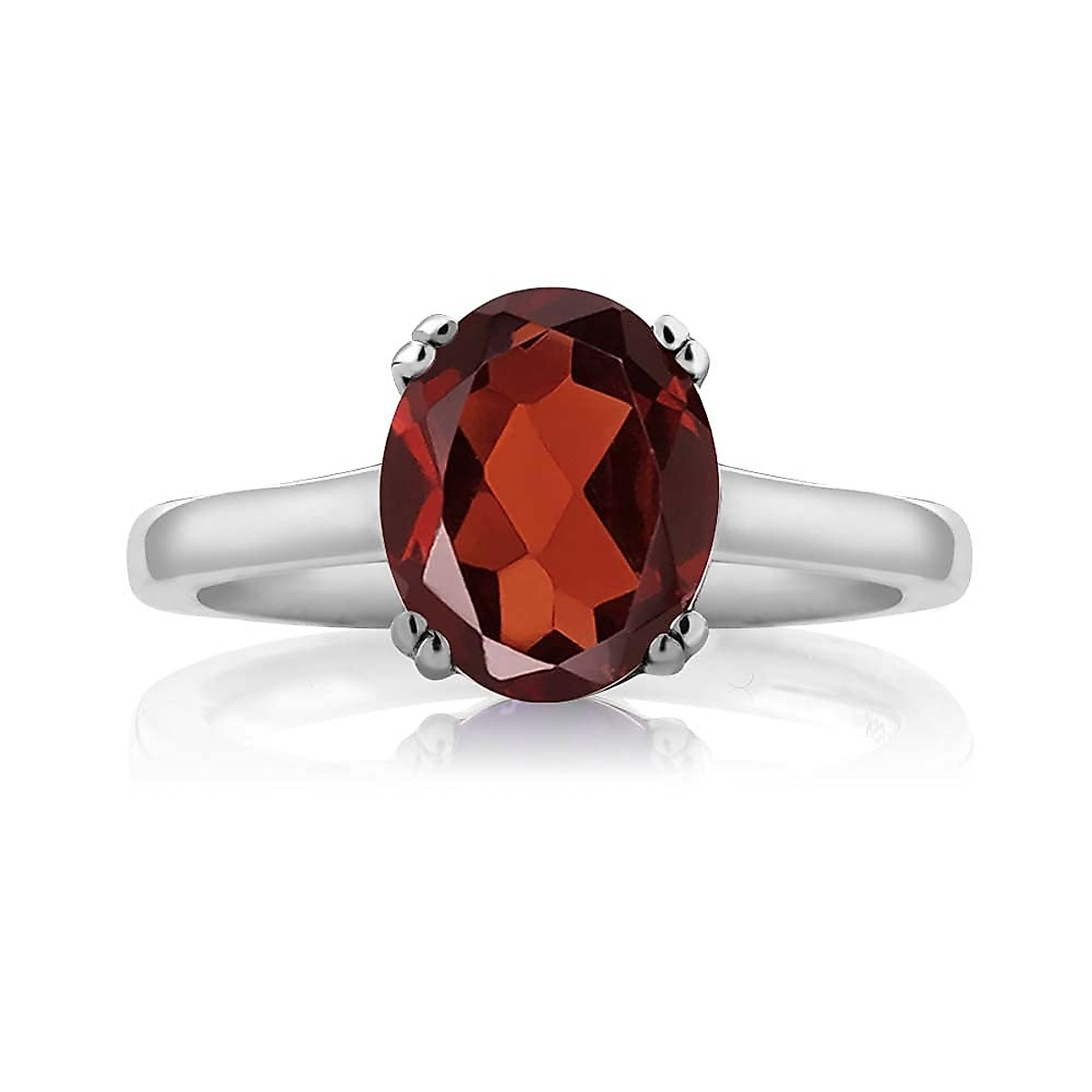 Gem Stone King 925 Sterling Silver Red Garnet and Black Diamond Solitaire Ring For Women (3.63 Cttw, Oval 11X9MM, Gemstone Birthstone, Available in size 5, 6, 7, 8, 9)