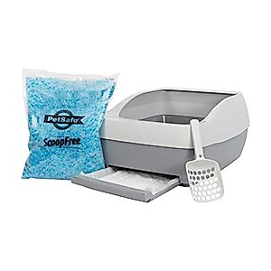 PetSafe Deluxe Cat Litter Box with Crystal Litter System – Starter Kit Includes Litter Scoop, Pee Pad, 1 Month of ScoopFree Premium Crystal Litter