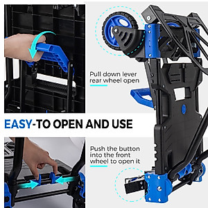 Hitgrand Folding Hand Truck, Heavy Duty Hand Truck Dolly Cart, Convertible Dolly Cart 330lbs Capacity W/Foldable Basket, 2 in 1 Luggage Trolley Cart for Warehouse Home Outdoor Moving