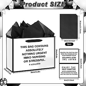 Black White Retirement Gift Bags Retirement Theme Paper Wrapping Bag with Tissue and Funny Retirement Card Black White Happy Retirement Party Decorations Gifts for Men Women Farewell Going Away Party Supplies