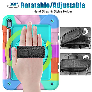 TIRIN New iPad 10th Generation Case 2022, iPad 10.9 inch case with Built-in Screen Protector & Pencil Holder & Rotating Hand Strap Stand Shockproof Protective Case for iPad 10th Gen 10.9, Aqua Teal