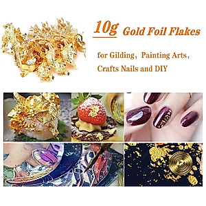 WFAUIBR Gold Leaf Gilding Resin Flakes, 10g Gold Metallic Foil Flakes for Nail Art, Painting, Crafts, Slime and Resin Jewelry Making, Crafts, Slime and Resin Jewelry Making (Gold-10g)…