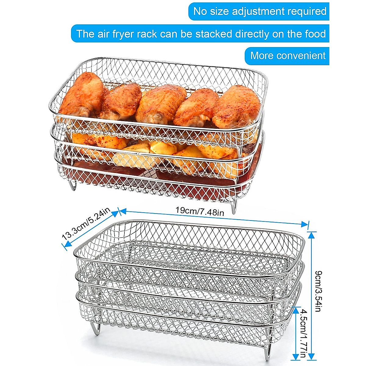 Air Fryer Rack for Ninja Foodi Air Fryer, 304 Stainless Steel Three Stackable Dehydrator Rack Toast Rack Stand Accessories for Ninja DZ201 DZ401 Dual Air Fryer