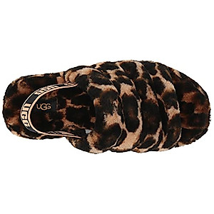UGG Girls K Fluff Yeah Slide Panther Print Slipper, Butterscotch, 5 Big Kid