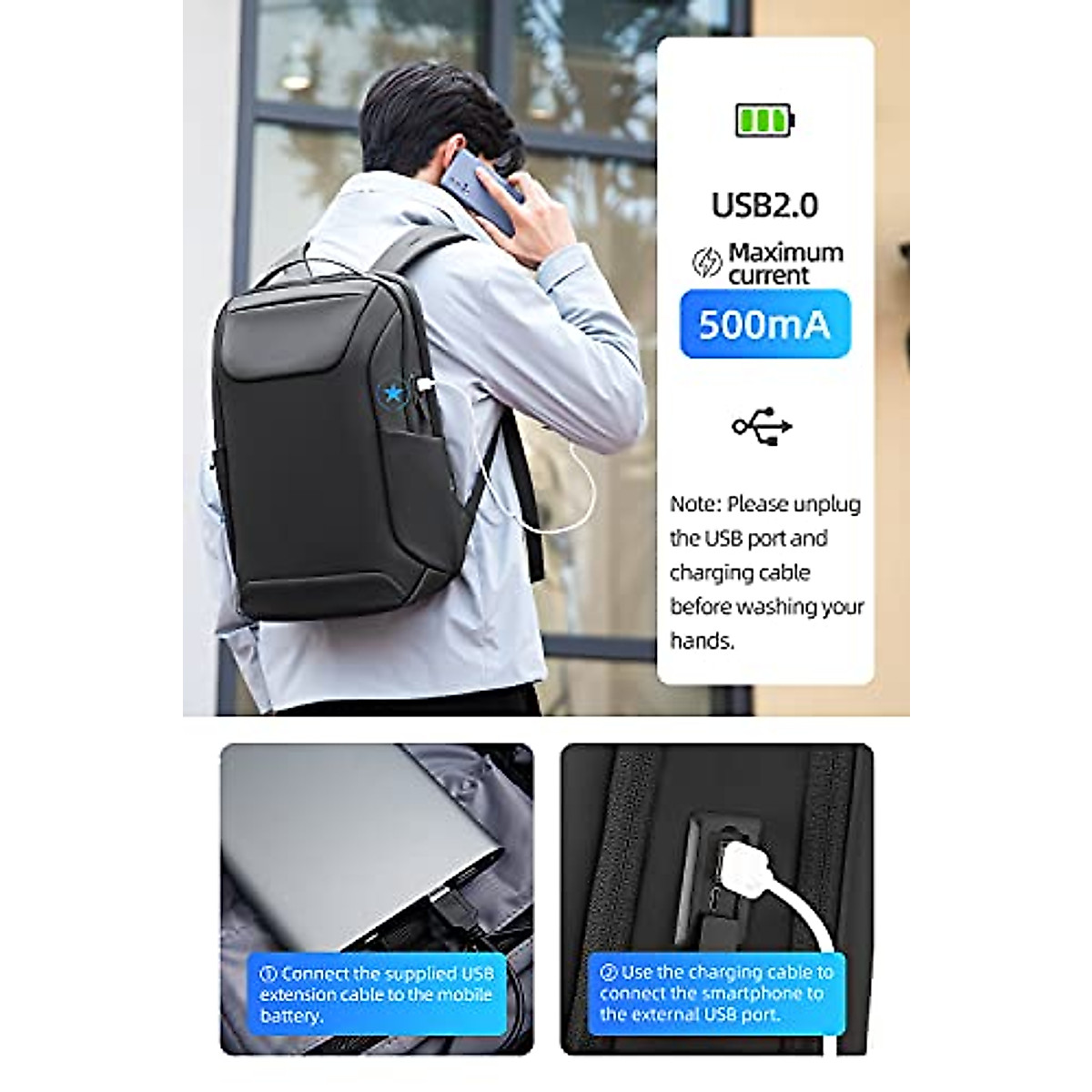 Backpack For Men Fit 15.6’’ Laptop Work Bookbags With Usb Charging Port,Flight Approved Carry On Backpack,Black