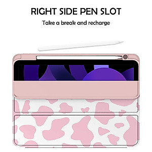 Deokke Compatible with iPad Air Case 11 Inch 2024 5th/4th Generation 10.9 Inch (2022/2020) with Pencil Holder TPU Back Case Auto Sleep/Wake Cover Women Girls-Pink Cow Pattern Western