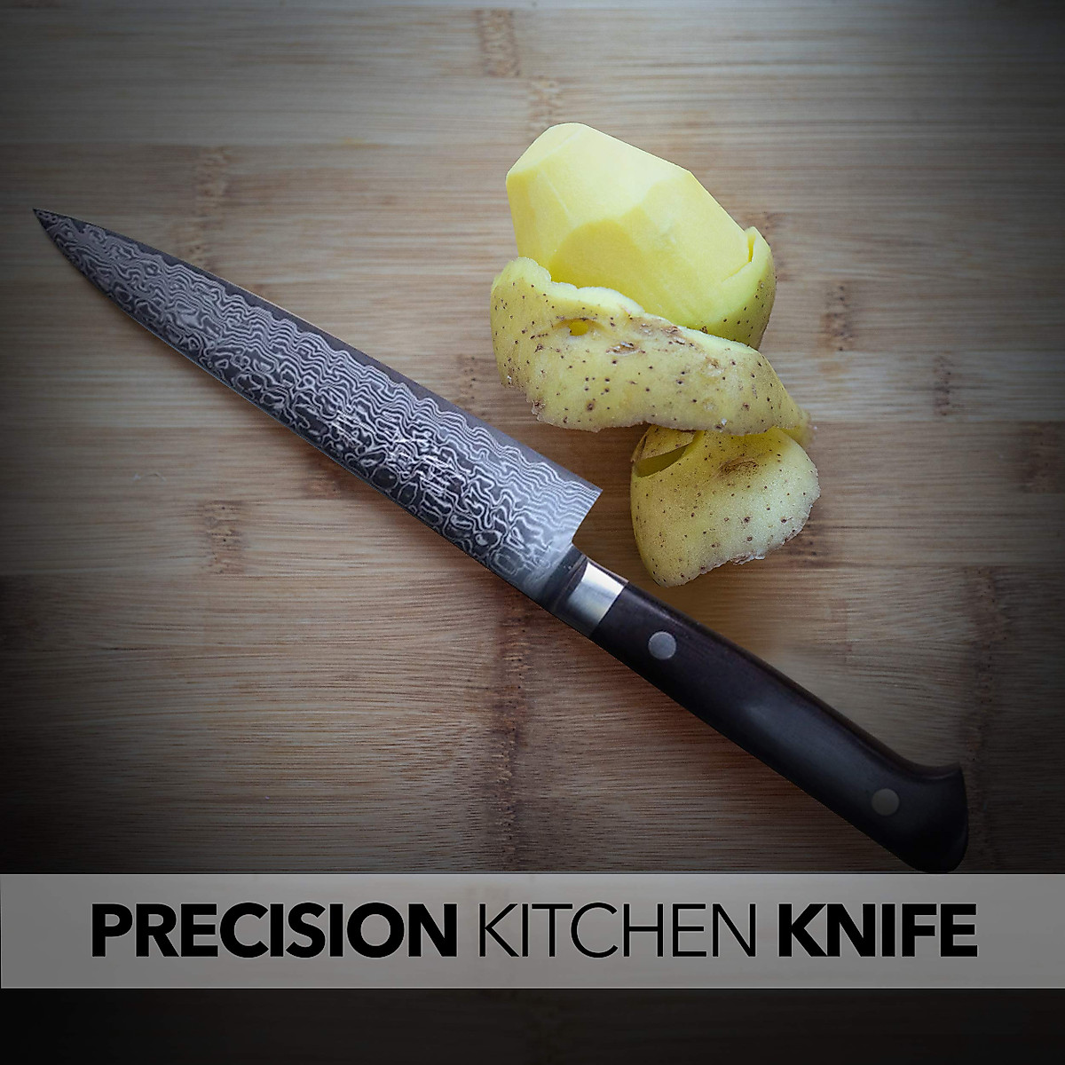 JCK ORIGINAL Kagayaki Japanese Chef’s Knife, KGRP-1 Professional Petty Knife, Polished Patterned Damascus Stainless Steel with Ergonomic Black Pakka Wood Handle, 5.9 inch