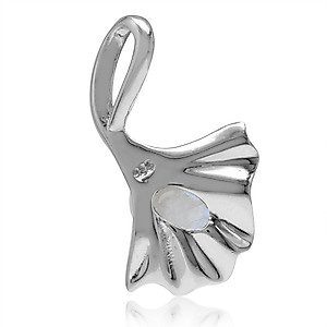 Silvershake Natural Moonstone White Gold Plated 925 Sterling Silver Ginkgo Leaf Solitaire Pendant