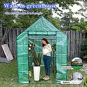Greenhouses for Outdoors, PE Walk in Greenhouse with 2 Side Mesh Windows, Portable Green House with Anchors & Ropes Stands Up to Wind, 4.7x4.7x6.3FT