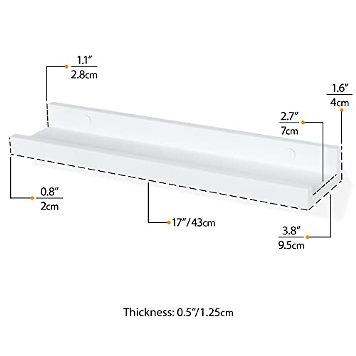 Wallniture Denver Wall Mounted Floating Shelves for Nursery Decor - Kid’s Room Bookshelf Display - Picture Ledge 17 Inch Set of 4 (White)