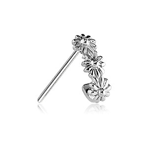 316L Surgical Steel Straight Nose Stud Ring Flower Nose Hugger 20G