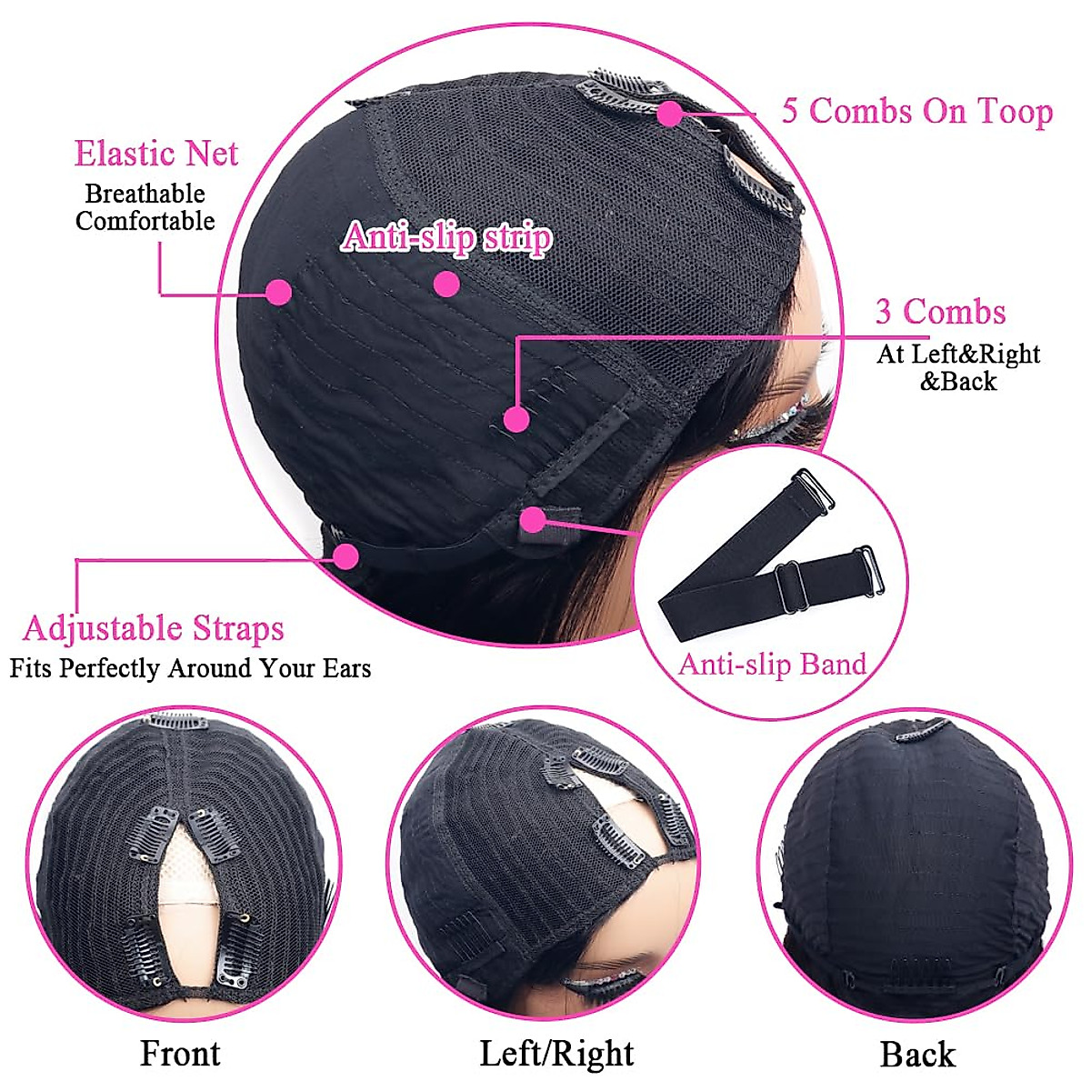 22Inch V Part Wigs Human Hair Straight Brazilian Human Hair Wigs for Black Women Upgrade U Part Wigs No Sew in NO Glue 180% Density Natural Color