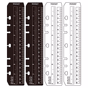 JKJF 4 Pcs Plastic Page Marker Snap-in Bookmark Ruler Binder Ruler for A5 Size 6-Hole Notebook Filler - Clear and Black