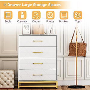 Patikuin 4 Drawer Dresser Dresser for Bedroom Wooden, Chest of Drawers White Dresser with Metal Handle, White Dresser for Bedroom,Living Room,Hallway and Entryway