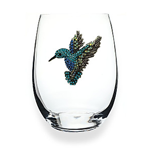THE QUEENS' JEWELS Hummingbird Jeweled Stemless Wine Glass, 21 oz. - Unique Gift for Women, Birthday, Cute, Fun, Not Painted, Decorated, Bling, Bedazzled, Rhinestone
