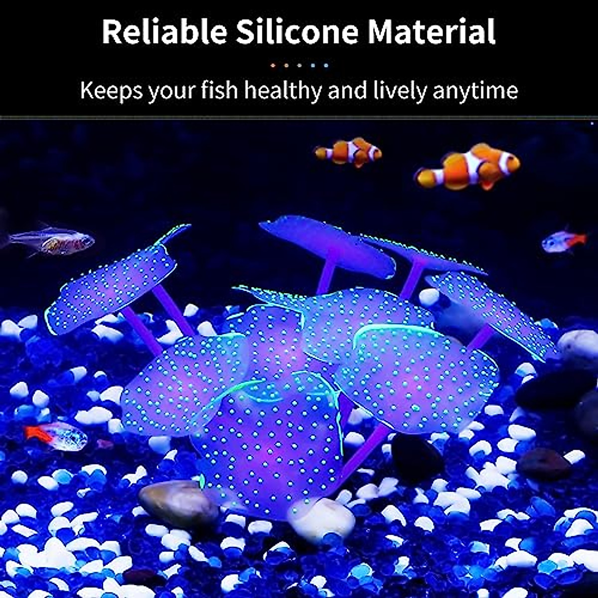Uniclife Silicone Coral Plant Decorations Glowing Artificial Ornament for Fish Tank Aquarium, Green, Ball Shape