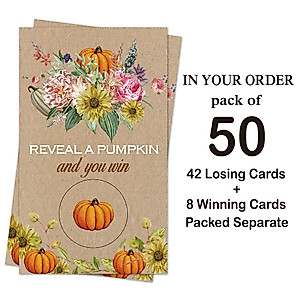 Haizct 50 Pack Rustic Pumpkin Fall Bridal Shower Scratch Off Game Cards for Country Wedding, Bridal Shower, Bridal Lottery Tickets, Wedding Shower Ideas, Baby Showe