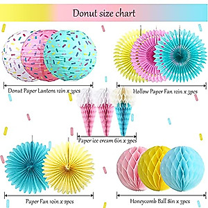 Donut Birthday Party Decorations, Ice Cream Party Decorations Donut Paper Lanterns Ice Cream Honeycomb Balls Paper Fans for Baby Shower Kids Birthday Party Donut Grow Up Party Supplies