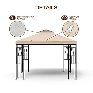 DesiDear 10x10 Canopy Replacement Top Canopy Cover Replacement 10x10 FT Double Tiered Gazebo Covers for Yard Patio Garden Canopy Sunshade (BeigeBrown)